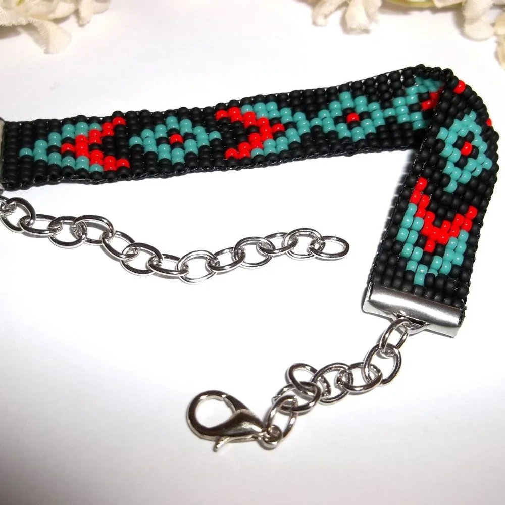 wvluckygirl | Jewelry | Bracelet Seed Bead Southwestern Style Black Red ...